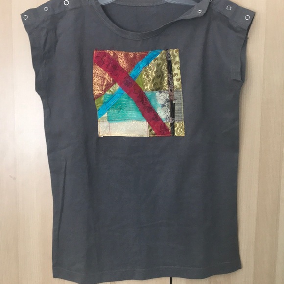 Tops | Grey Snap Button Top With Ethnic Patch Detail | Poshmark
